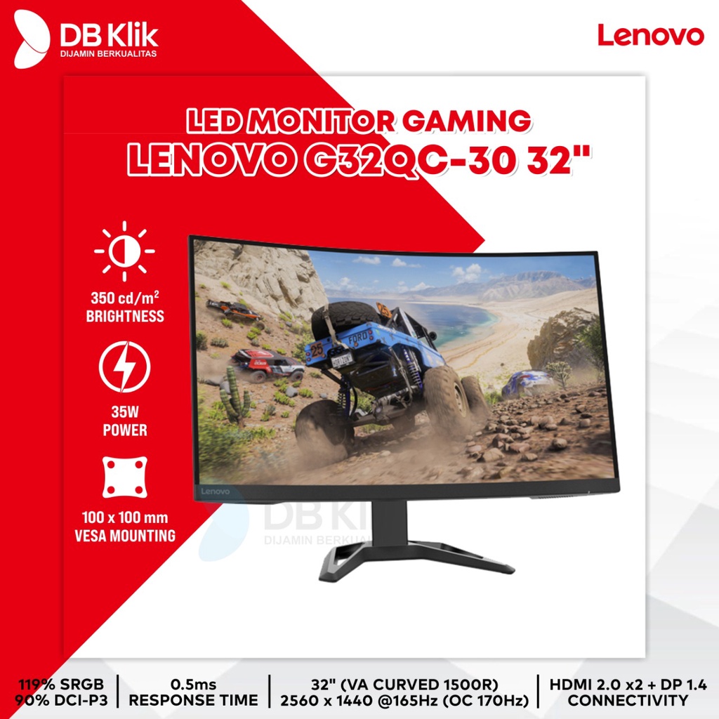 Jual LED Monitor Gaming LENOVO G32qc-30 32" 165Hz Curved HDMI ...