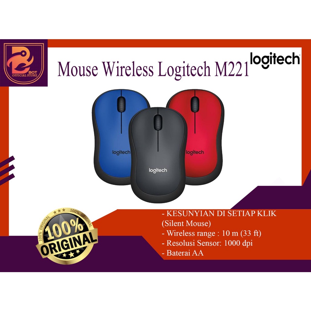 Jual Logitech M221 Mouse Wireless Silent Click Hitam Biru Merah Putih ...