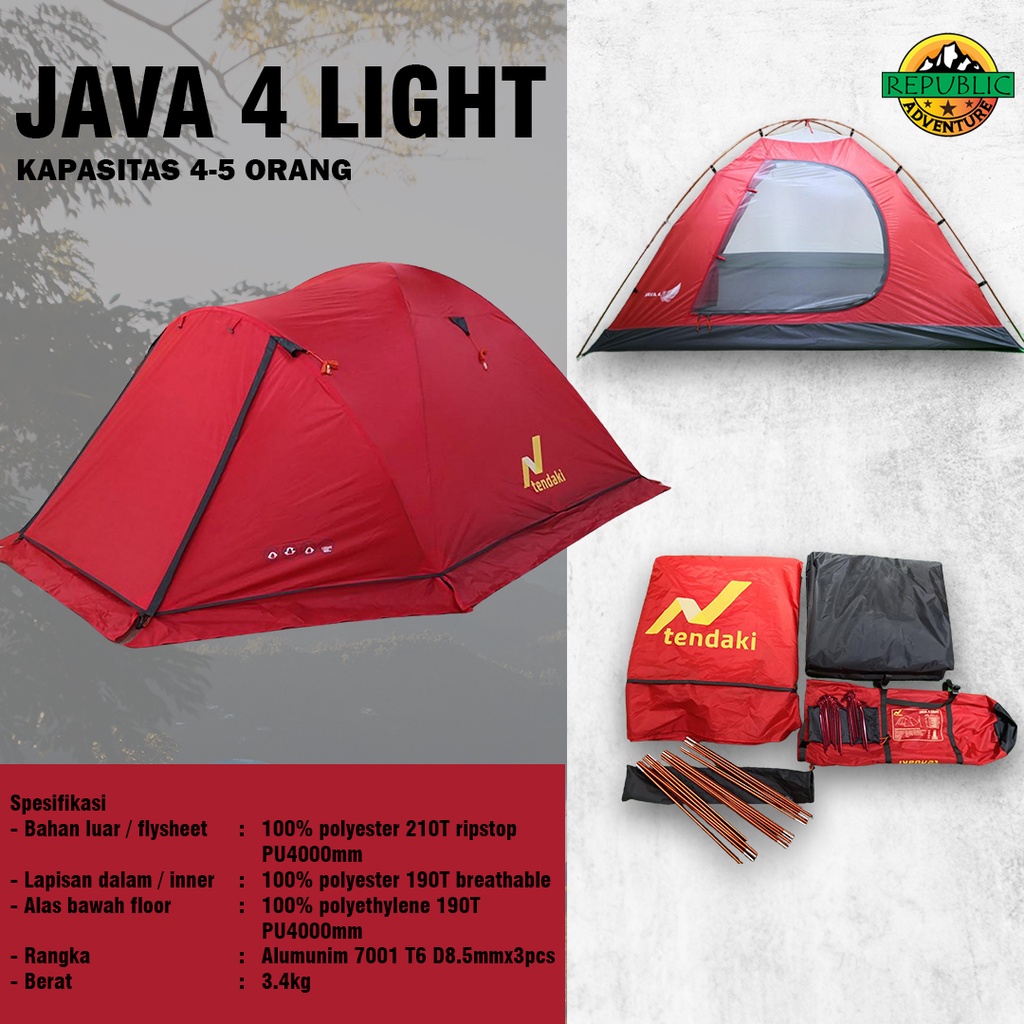 Jual Tendaki Java 4 Light Tenda Camping Kapasitas 4-5 Orang Tenda Frame Alloy Tenda Murah ...