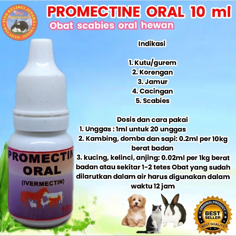 Jual promectine oral 10 ml untuk scabies,kutu,jamur,cacingan hewan ...
