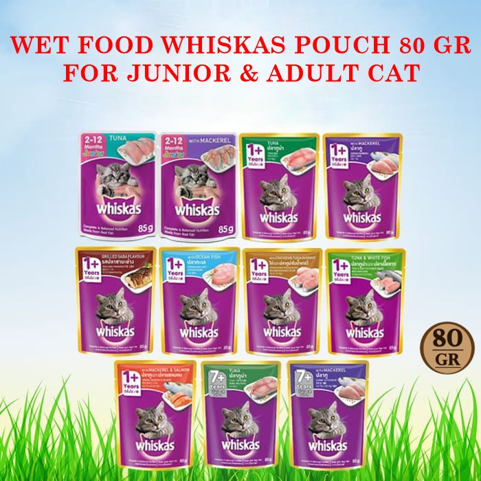 Jual Wet Cat Food WHISKAS Pouch Sachet 80 gr For Kitten Junior & Adult ...