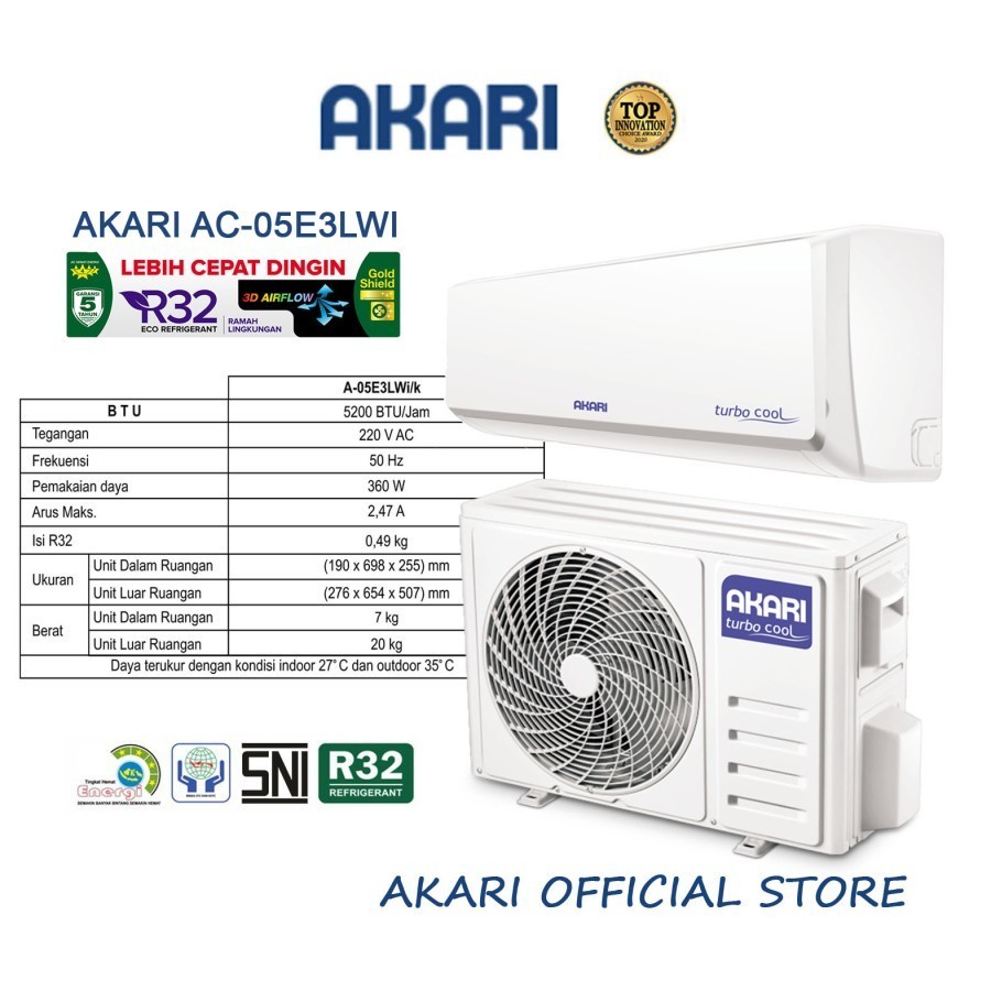 Jual AC AKARI A-05E3LW 1/2PK + PASANG 0,5PK 1/2 PK 05E3 | Shopee Indonesia