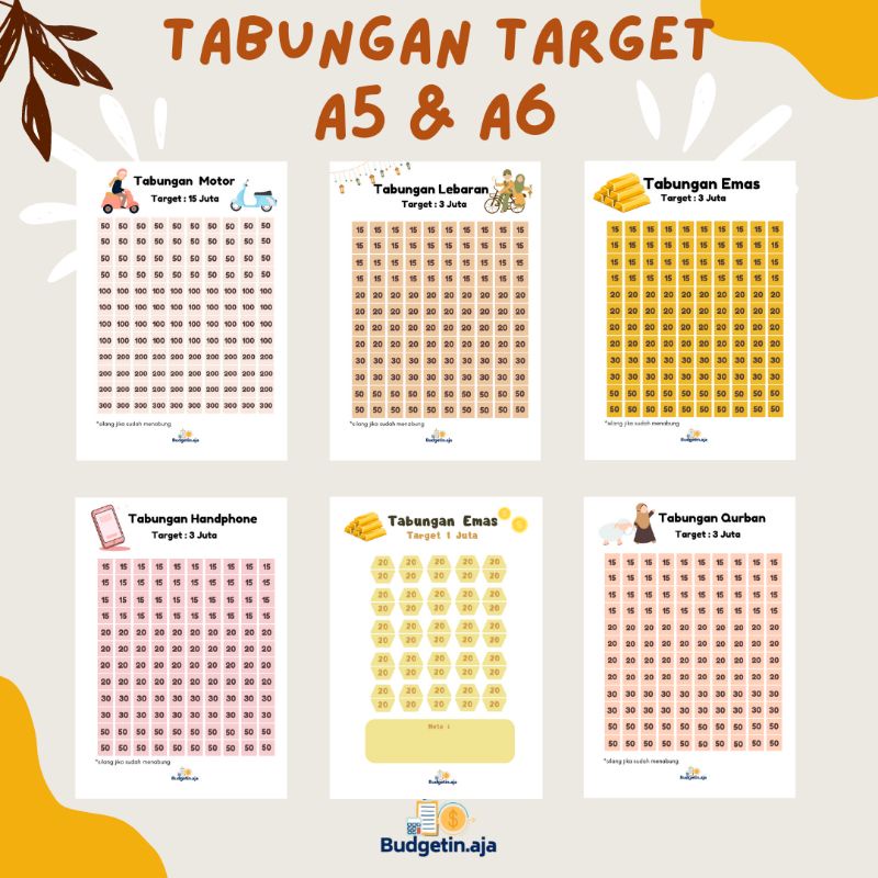 Jual KERTAS SAVING CHALLENGE A5 A6 TABUNGAN TARGET | Shopee Indonesia