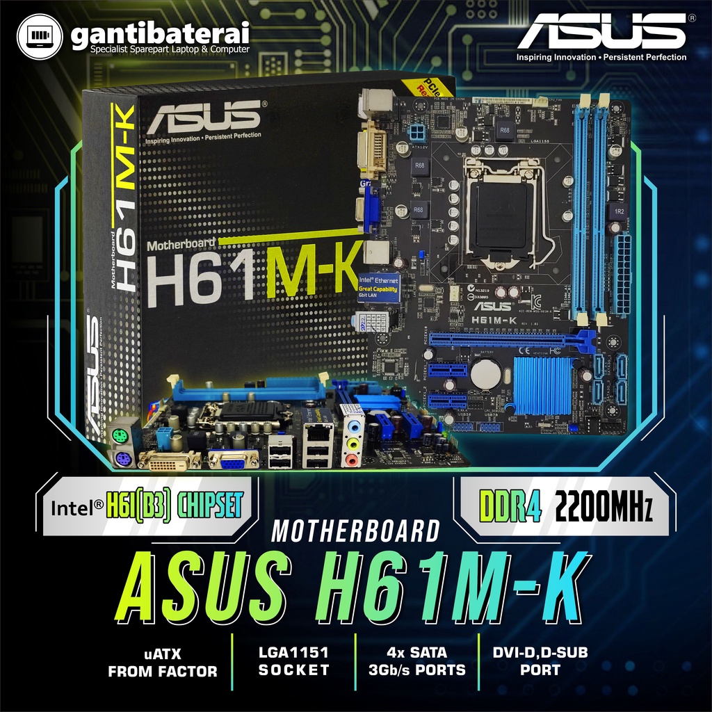 Jual Motherboard Asus H61 H61M-K LGA 1155 | Shopee Indonesia