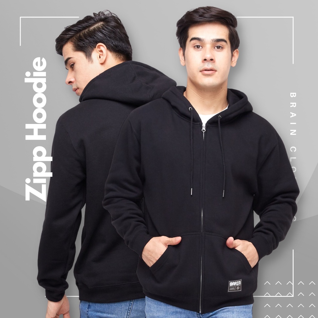 Jual Brain Clothing Zipper Hoodie Pria ZIPP BLCK warna Hitam | Shopee ...
