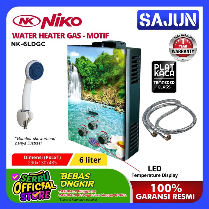Jual Water Heater Gas Niko NK-6LDGA/B/C/D Digital LED Display Motif ...