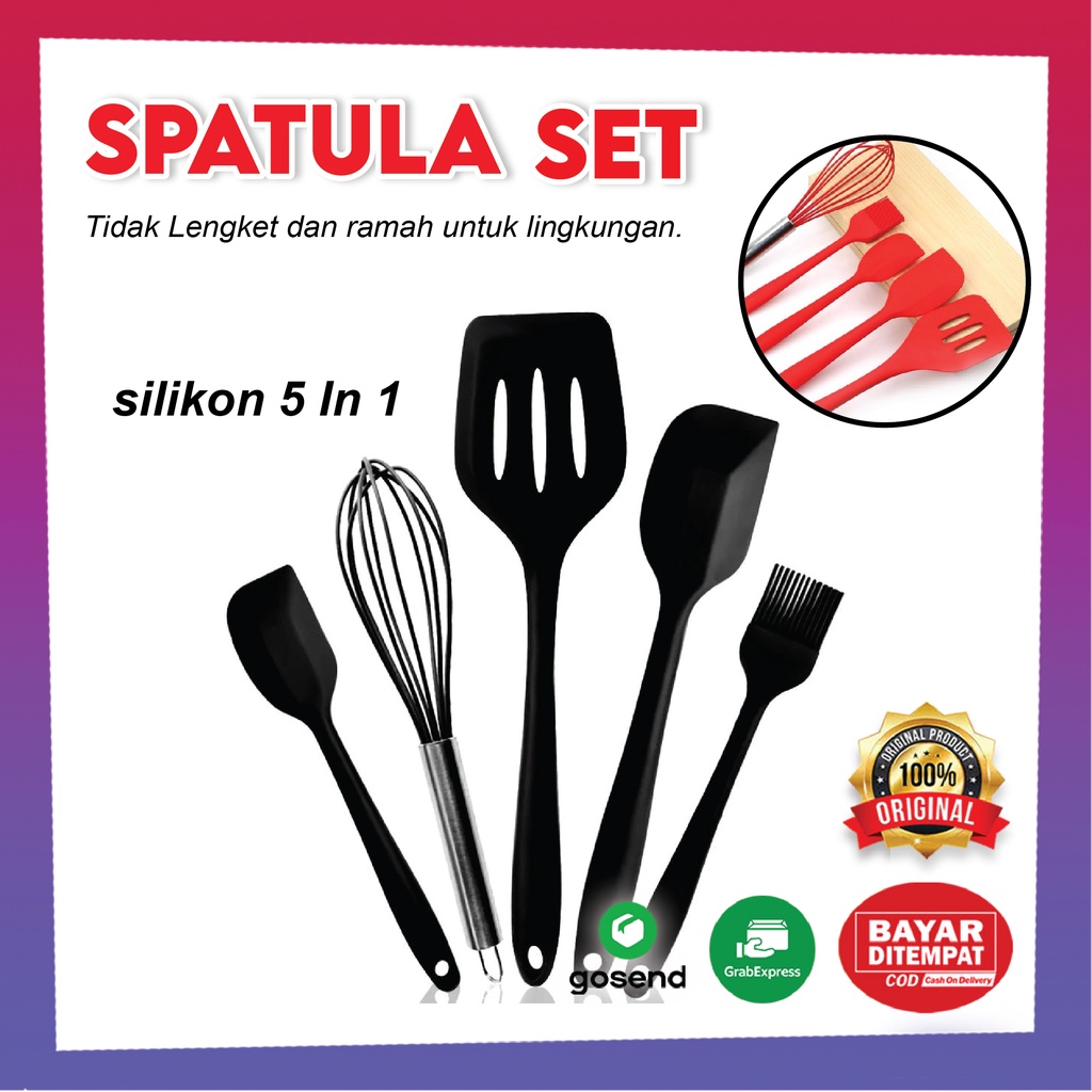 Jual 1 SET SPATULA 5 IN 1 SILIKON TAHAN PANAS ALAT Perlengkapan Masak ...