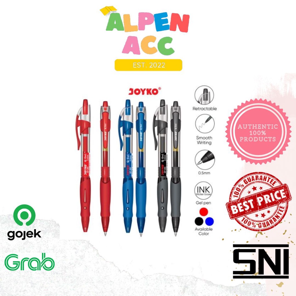 Jual JOYKO Gel Pen | Pulpen Pena Bolpoin Hitam Biru Merah Joyko GP-265 Q Gel - 0.5mm | Shopee ...