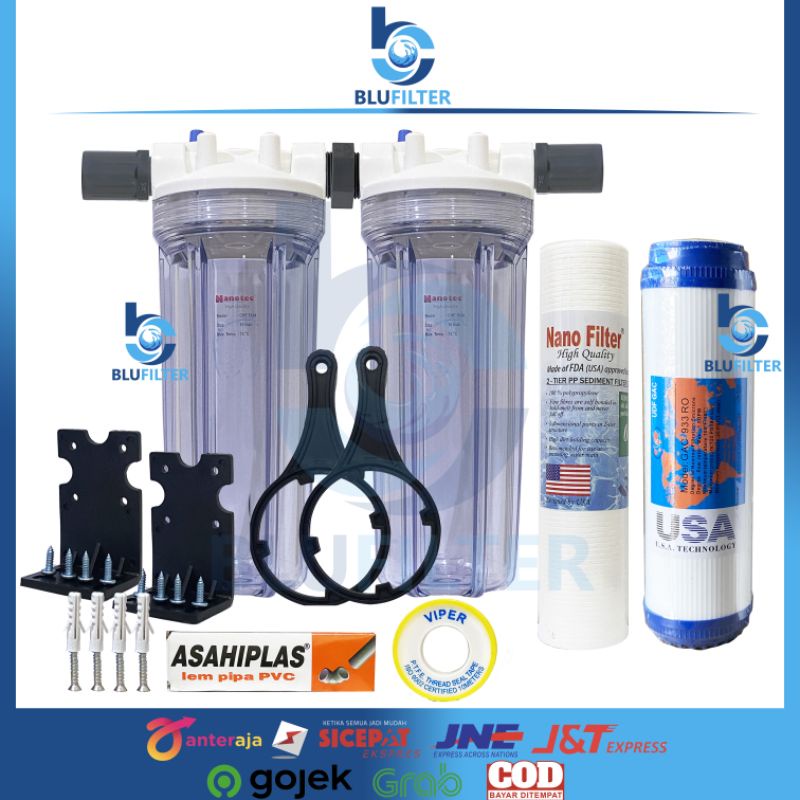 Jual PAKET FILTER AIR KOTOR KERUH SUMUR TOREN PAM 2 TAHAP / HOUSING NANOTEC 10 INCH CLEAR BLUE ...