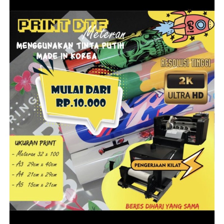 Jual CETAK SABLON DTF METERAN MAKLOON lebar 60cm - WARNA TAJAM PUTIH ...