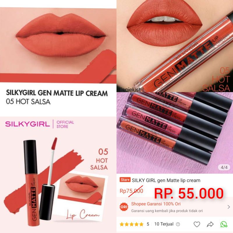Jual Lipstick Silkygirl Gen Matte Lip Cream 05 Hot Salsa | Shopee Indonesia