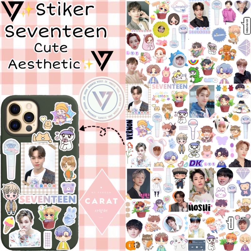 Jual STIKER SEVENTEEN Cute Aesthetic ( Sudah Cutting ) Glossy Anti Air ...