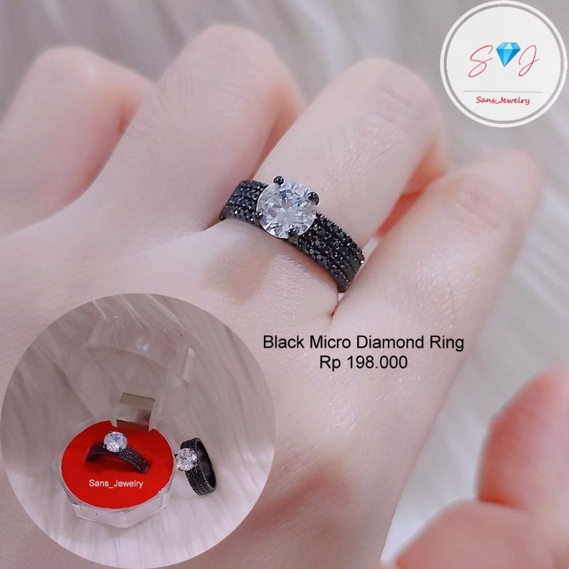 Jual { Black Micro Diamond Ring } Cincin Hitam Cincin Replika Berlian Cincin Cewek Cincin Wanita ...