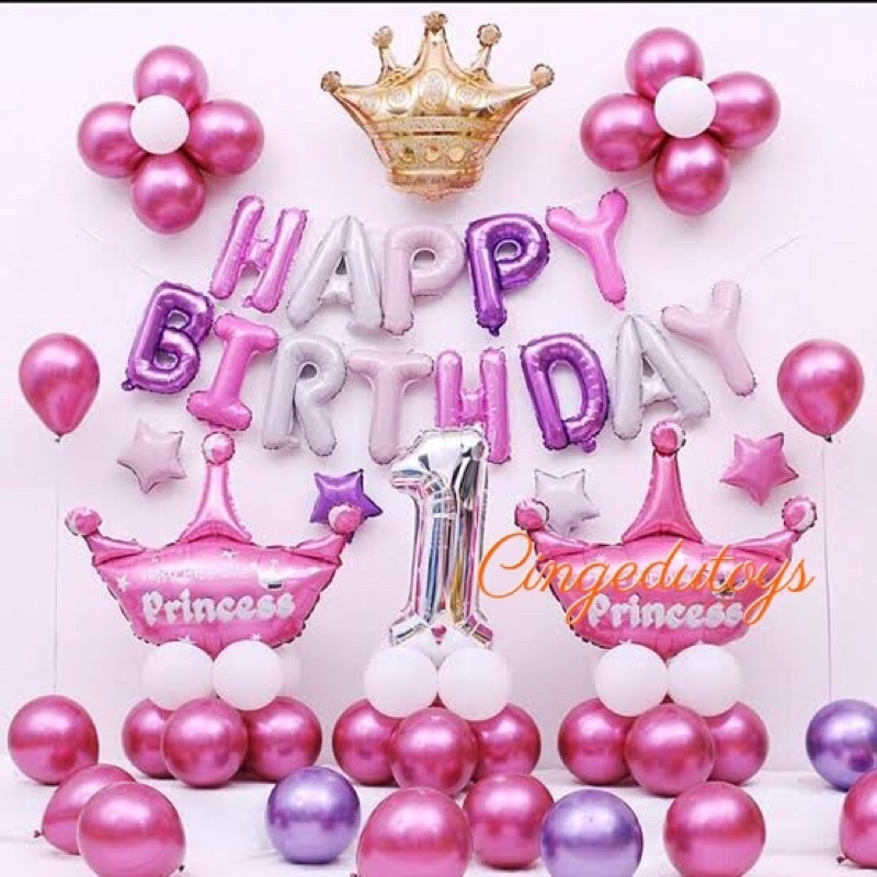 Jual Paket Set balon dekorasi ulang tahun pink ungu tema princess ...