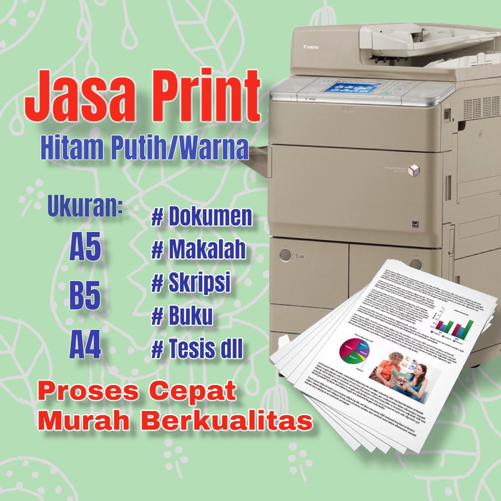 Jual jasa print cetak dokumen hitam putih/warna a5 b5 a4 | Shopee Indonesia