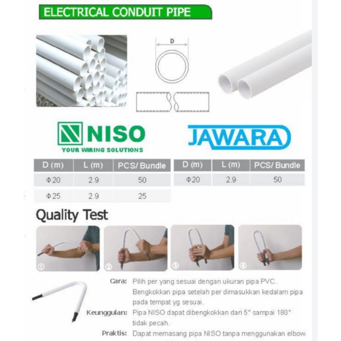 Jual Niso Pipa Listrik Conduit 20mm Bahan berkualitas Bisa Dibending ...