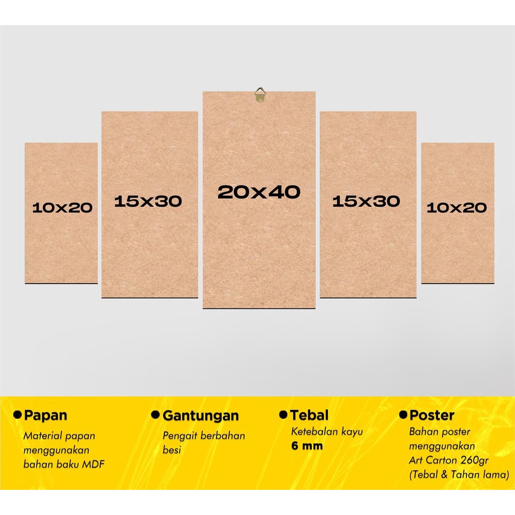 Jual 1 SET Pajangan Hiasan dinding CUSTOM Poster Kayu Wall Decor 5 pcs ...