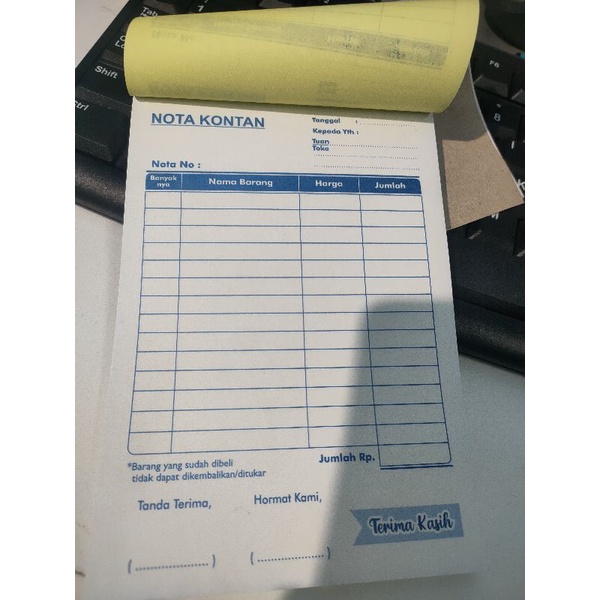 Jual ISI 100 LEMBAR NOTA KONTAN / BON/ NOTA TANPA COSTUM 2 RANGKAP ...