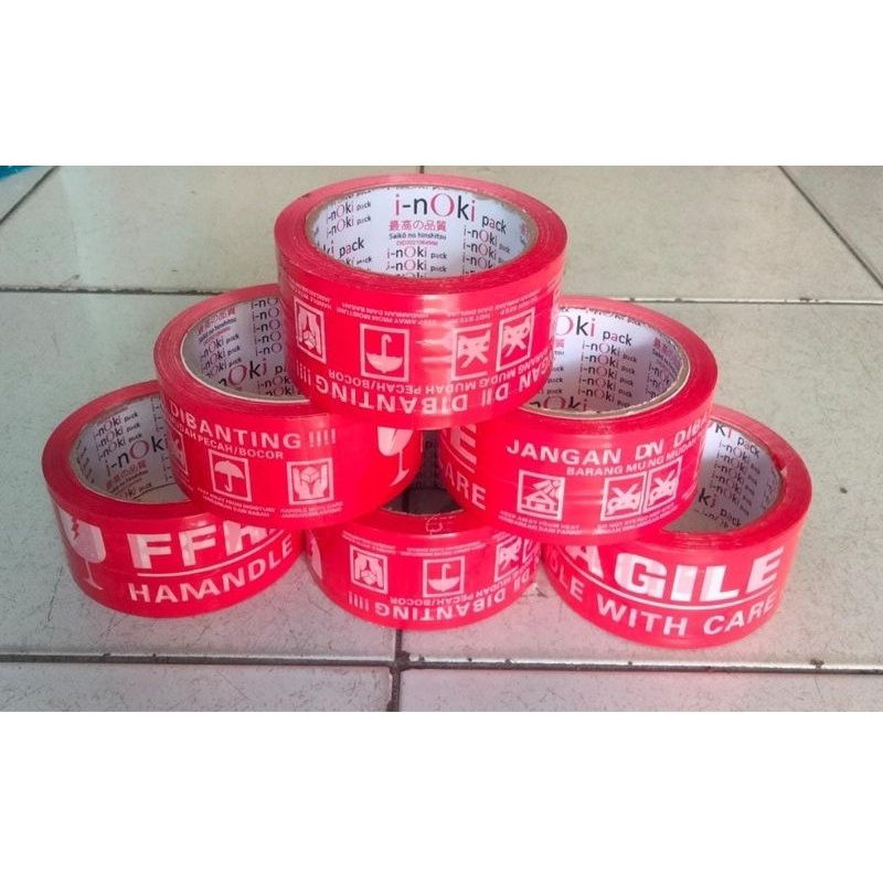 Jual Lakban Fragile inoki 48 mm x 90 yard ( jangan dibanting ) | Shopee ...