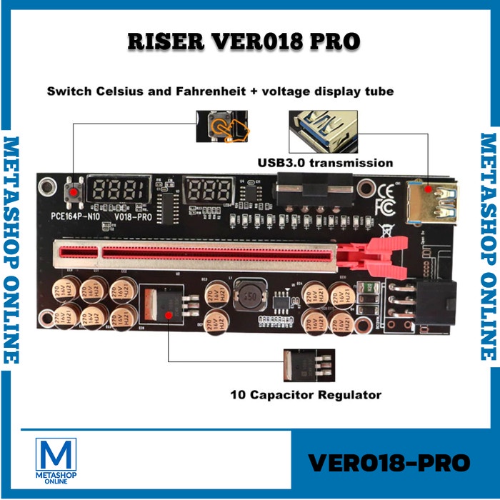 Jual PCIE RISER VGA VER018 Pro USB 3.0 VER 018 18 GPU Mining 12 ...