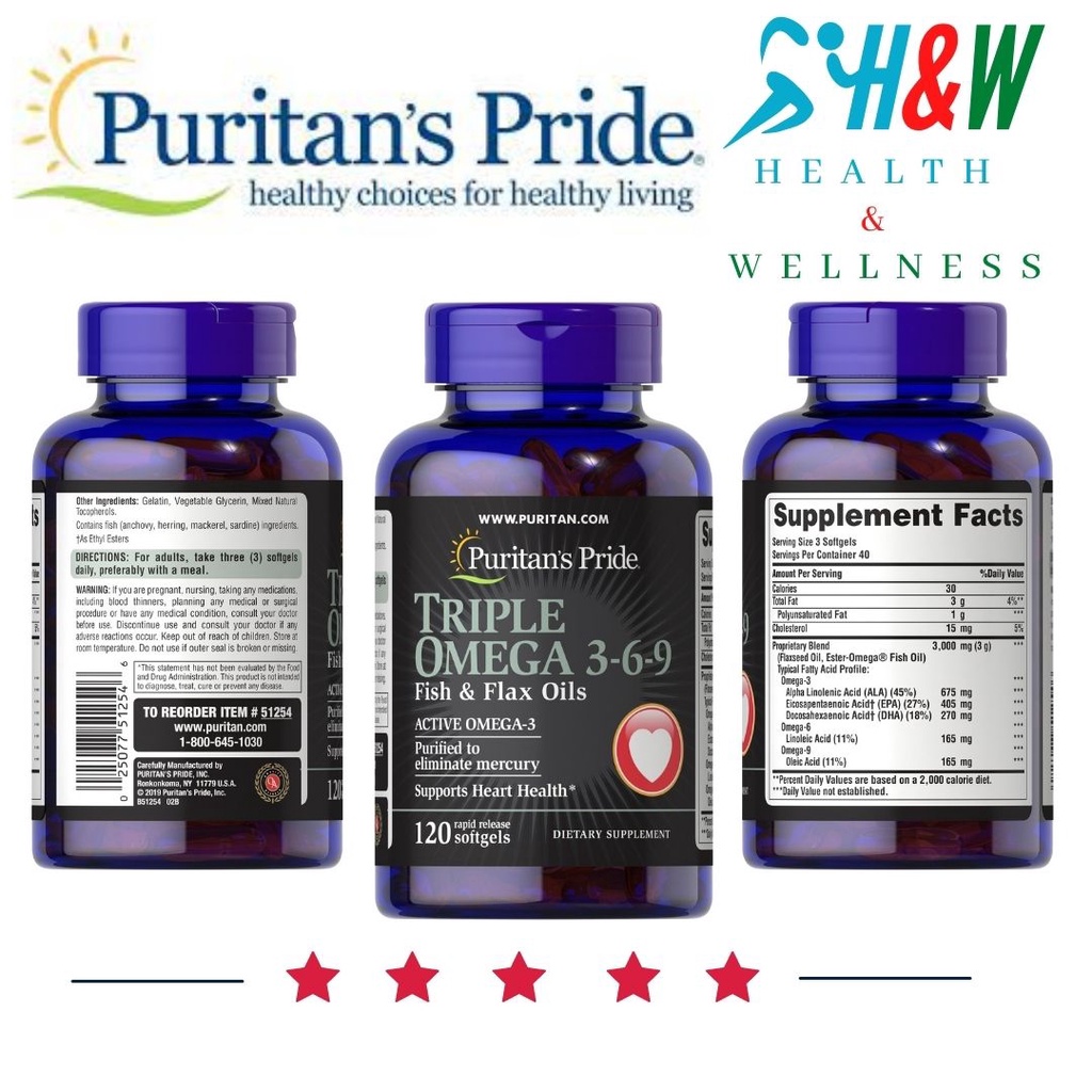 Jual Suplemen Vitamin Puritan Triple Omega 3 6 9 Fish Flax Oils 120 ...