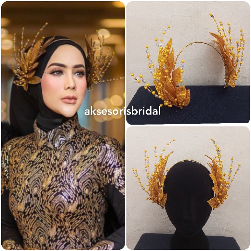 Jual Headpiece Viral Kekinian Hairpiece Hiasan Hijab Cantik Daun Gold ...