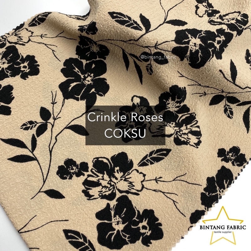 Jual Bahan Kain Crinkle Kringkle Motif Bunga Roses 0,5 meter | Shopee ...