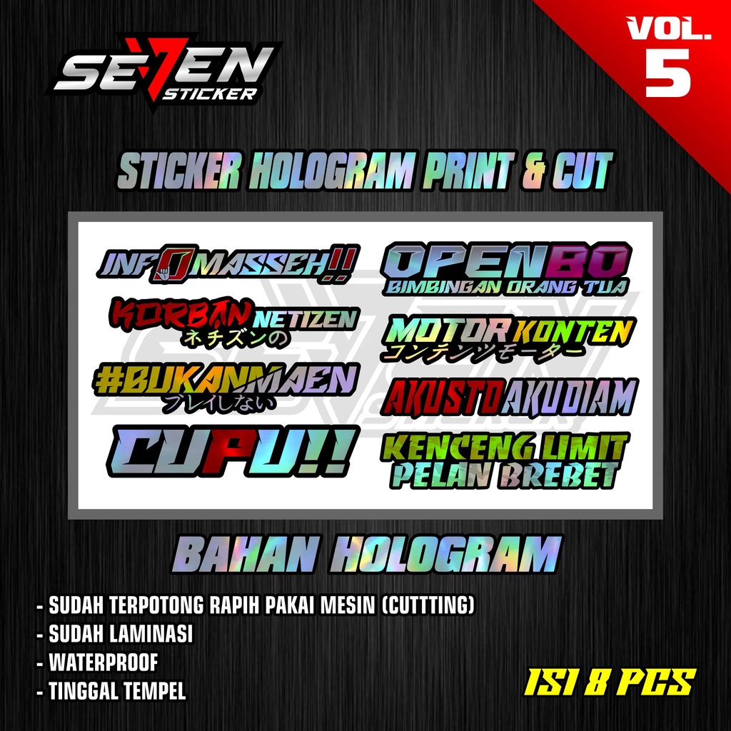 Jual Sticker Racing Print & Cut Vol. 5 Bahan Vinyl & Hologram Stiker Motor Mobil Helm Laptop ...