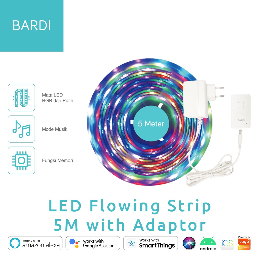 Jual BARDI LED Flowing Strip 5m with Adaptor Smart RGB RGBWW Lighting ...