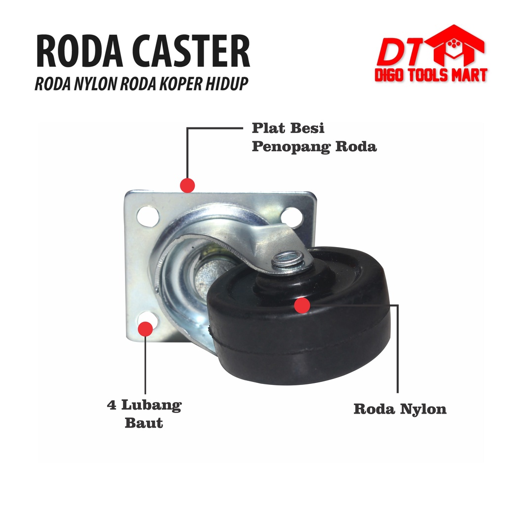 Jual Roda Caster Hitam 1.5 Inci Roda Nilon Roda Kastor Kecil 40mm Hidup ...