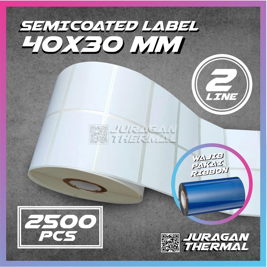 Jual Label Barcode Semicoated 40x30 40 x 30 mm Semicoat 2 Line isi 2500 ...