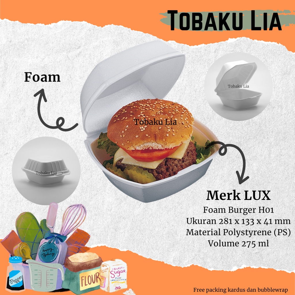 Jual Styrofoam Gabus Kotak Foam Burger LUX H01 isi 10 pcs | Shopee ...