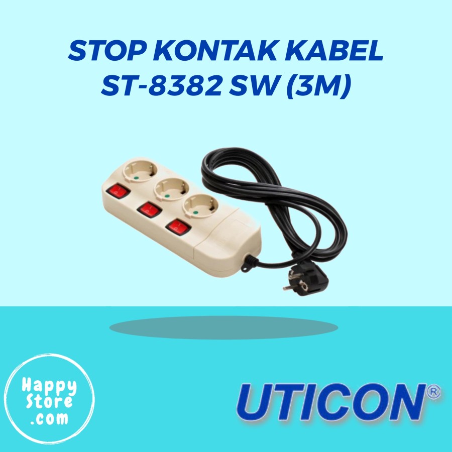 Jual Stop Kontak Uticon 3 Lobang + Switch + Kabel 3 Meter ST-8382 SW (3M) | Shopee Indonesia
