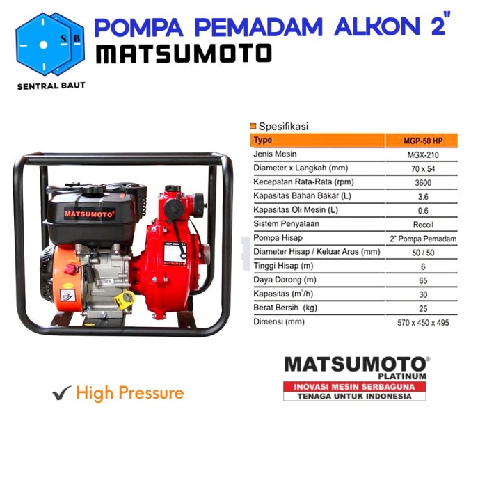 Jual Pompa Pemadam Alkon 2'' HD & HP Merk MATSUMOTO | Shopee Indonesia
