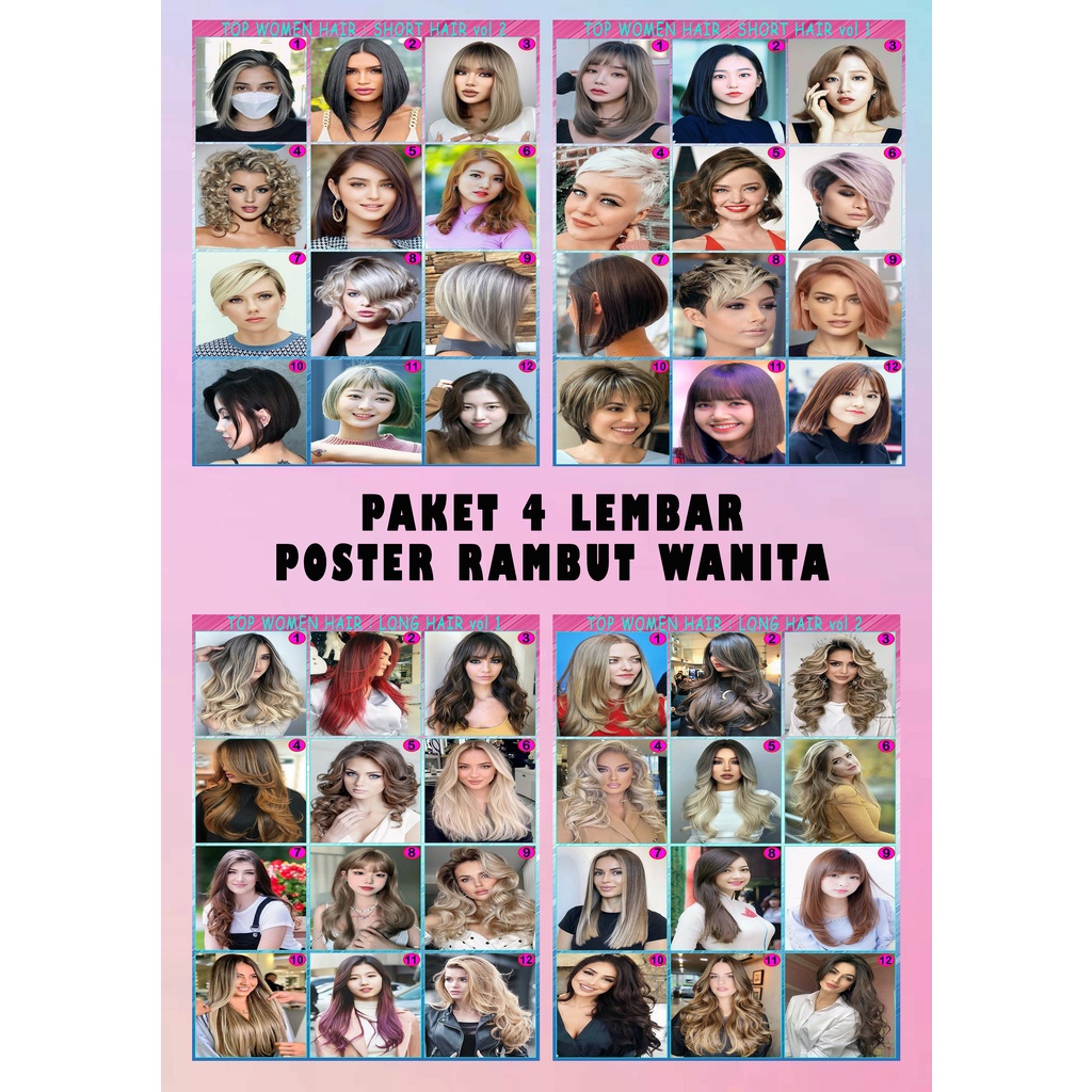Jual 4 Lembar Poster Salon Rambut / Poster Rambut Panjang / Poster ...