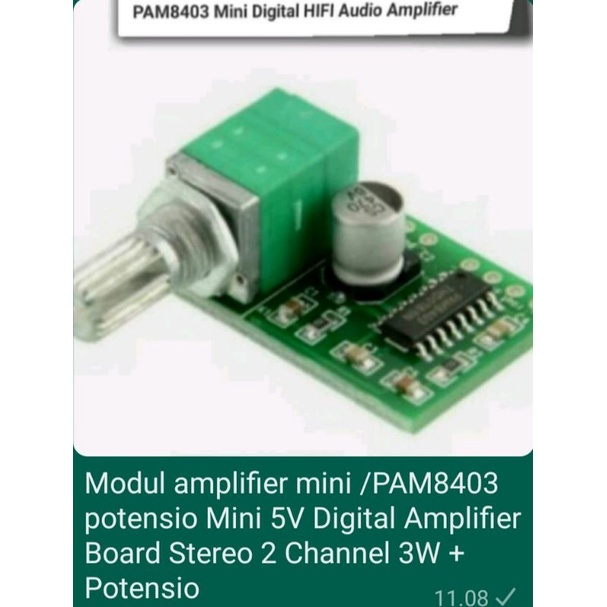 Jual Modul amplifiar mini + potensio Mini 5V streo 2x3 watt PAM8403 ...