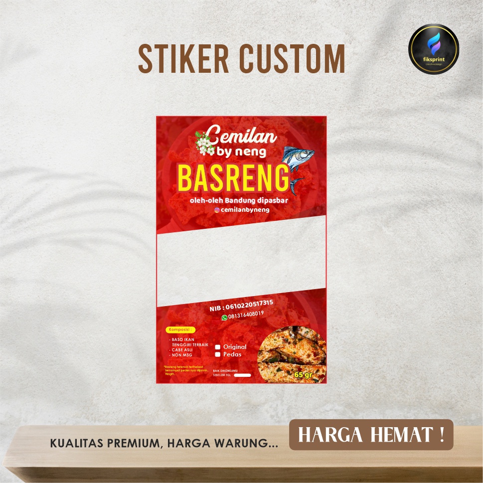 Jual Stiker glossy custom Basreng, Cuanki, Keripik Bayam, Peyek ...