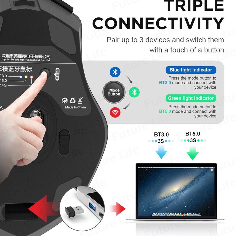 Jual Harga Terbaik--INPHIC PM-6 Mouse Wireless Bluetooth Rechargeable 2 ...