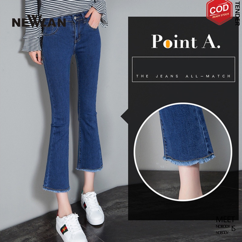 Jual Newlan CK016 Jeans Cutbray Highwaist Wanita Celana Jeans Cutbray Premium/ Highwaist Bootcut ...