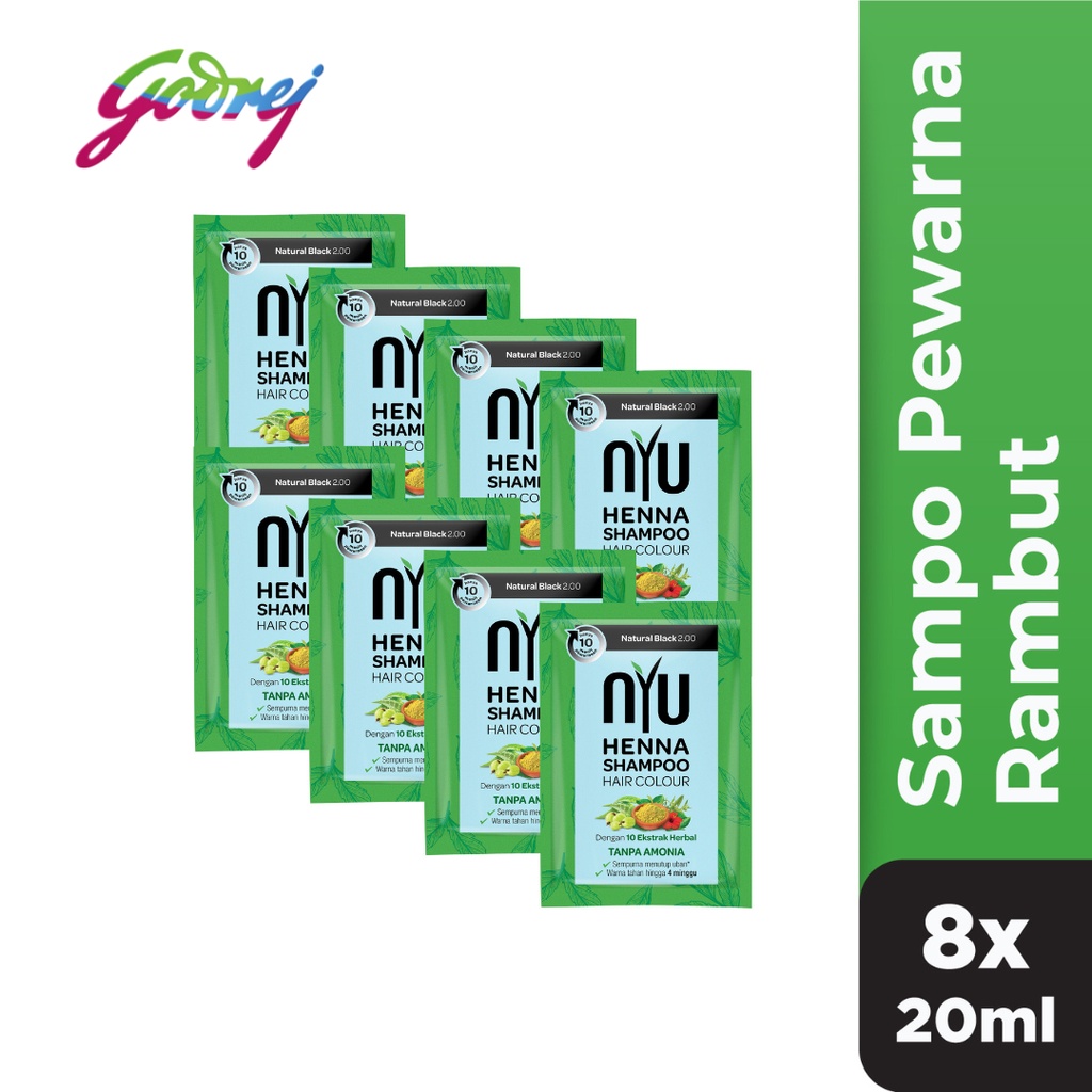 Jual NYU Henna Shampoo Hair Colour Natural Black 8pcs - Sampo Pewarna ...