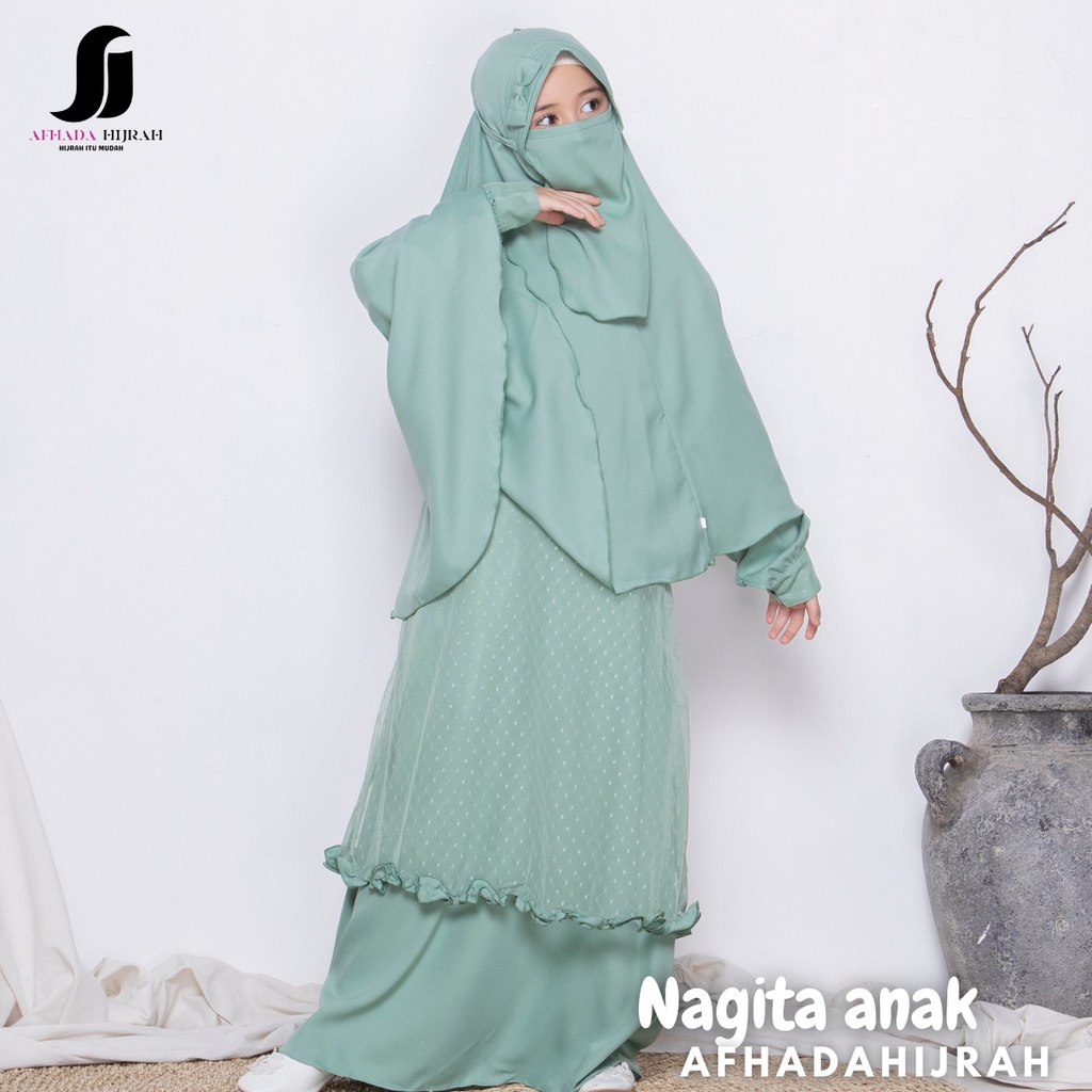 Jual Afhadahijrah - Gamis anak perempuan set cadar NAGITA softgreen terbaru baju dan hijab ...