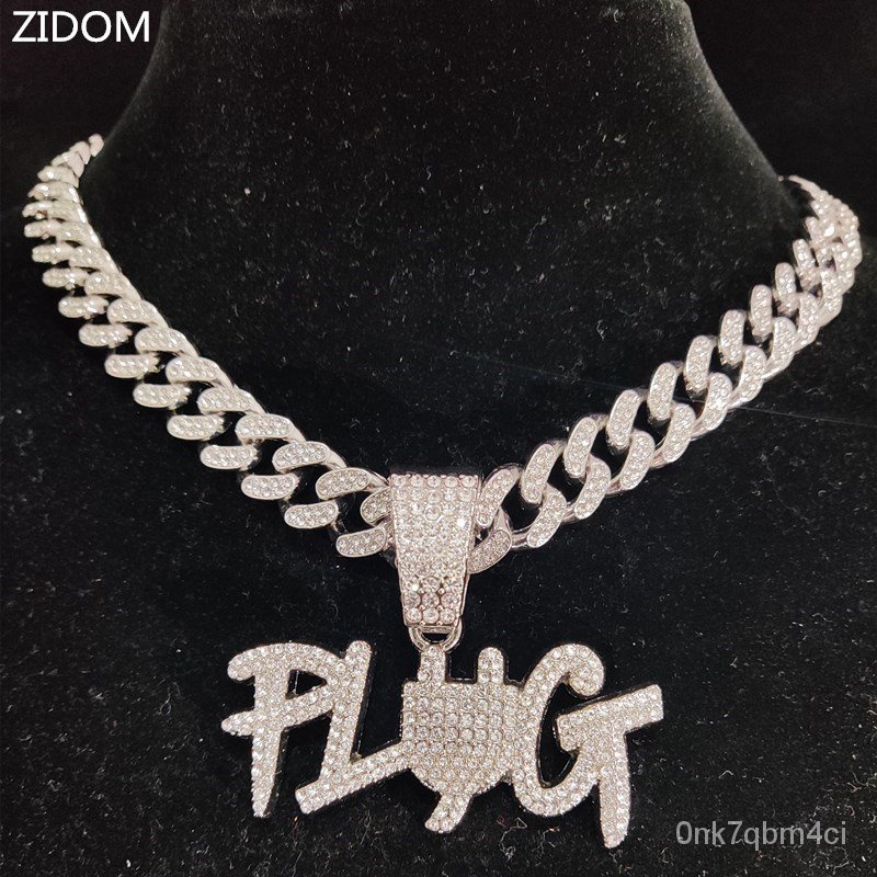 Jual Men Women Hip Hop PLUG Letter Pendant Necklace with 13mm Crystal ...