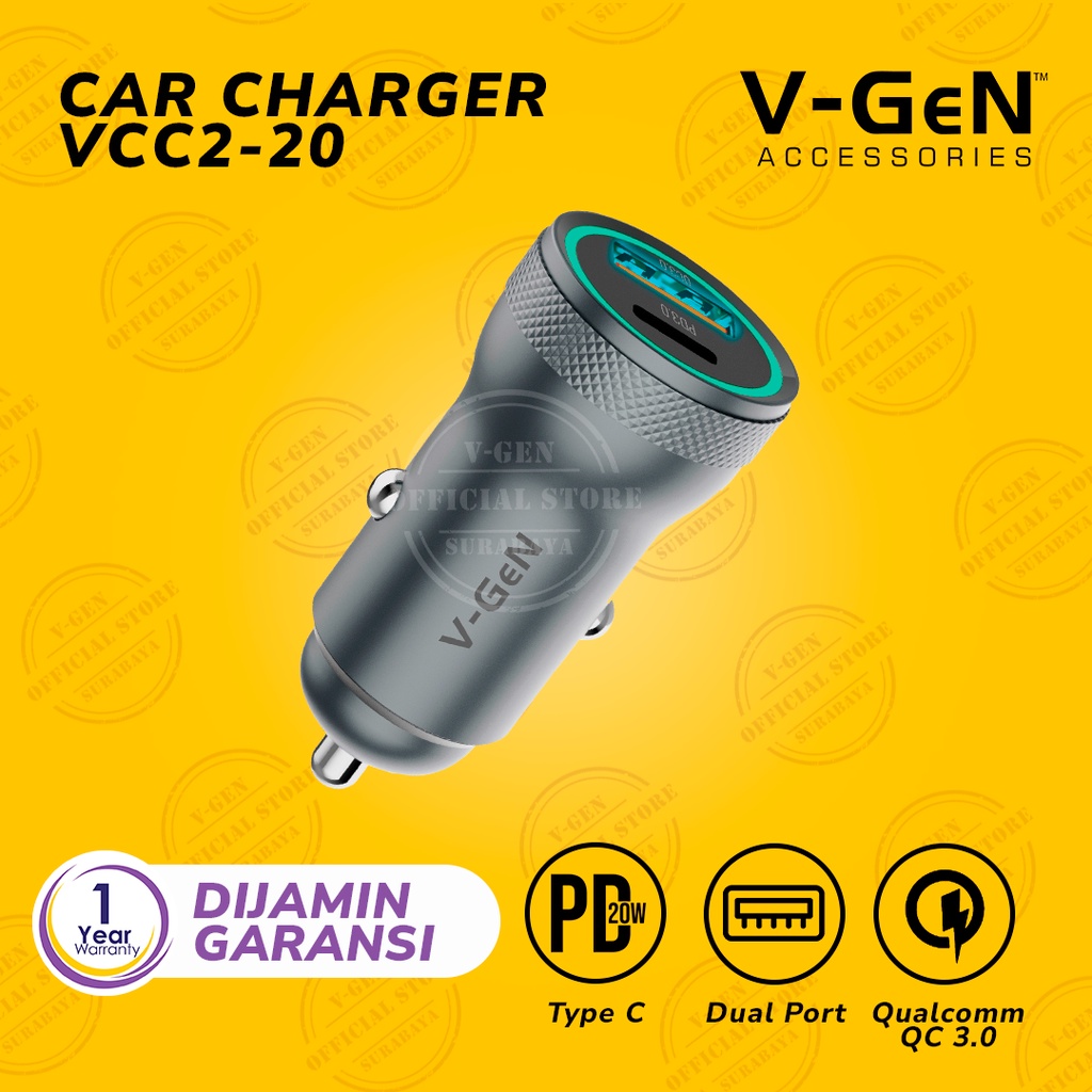 Jual Car Charger V-GeN VCC2-20 Dual Fast Charging QC 3.0 PD 20W USB ...