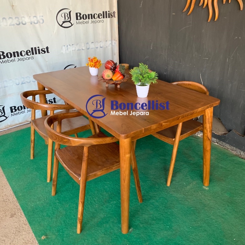 Jual meja kursi makan Sally retro kayu jati mebel Jepara | Shopee Indonesia