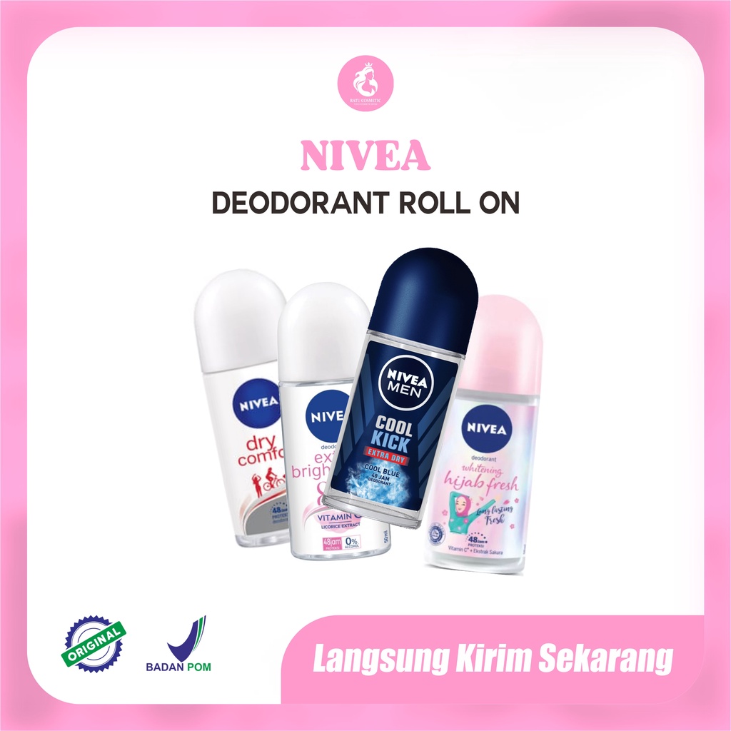 Jual Nivea Deodorant Roll On/Pearl&beauty Girl/Black&White Men/50ml ...