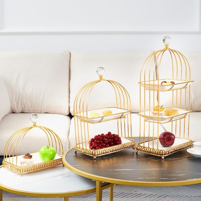 Jual Rak Tempat Kue / Ceramic Stand Cake Plate Birdcage Tempat Kue Gold ...