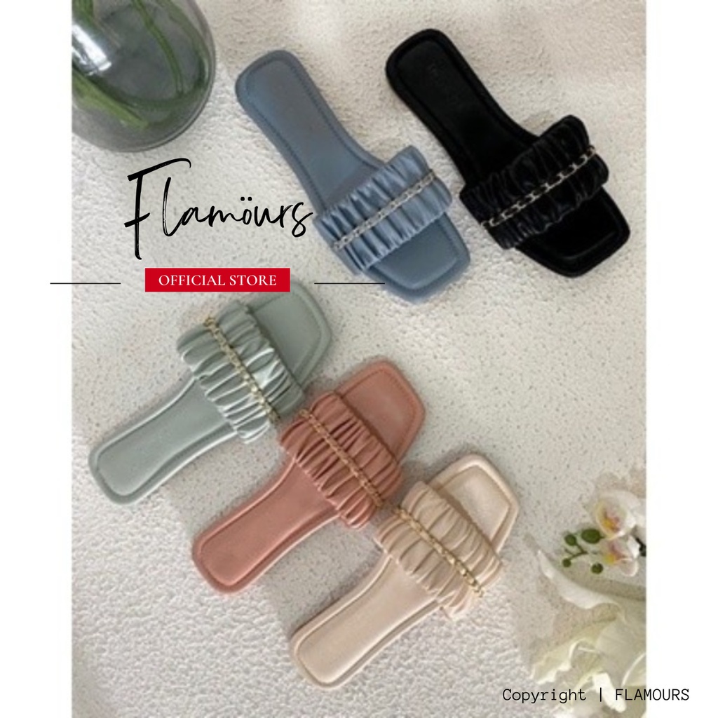 Jual sendal wanita flat slide busa tipis nyaman empuk cone straps aul ...