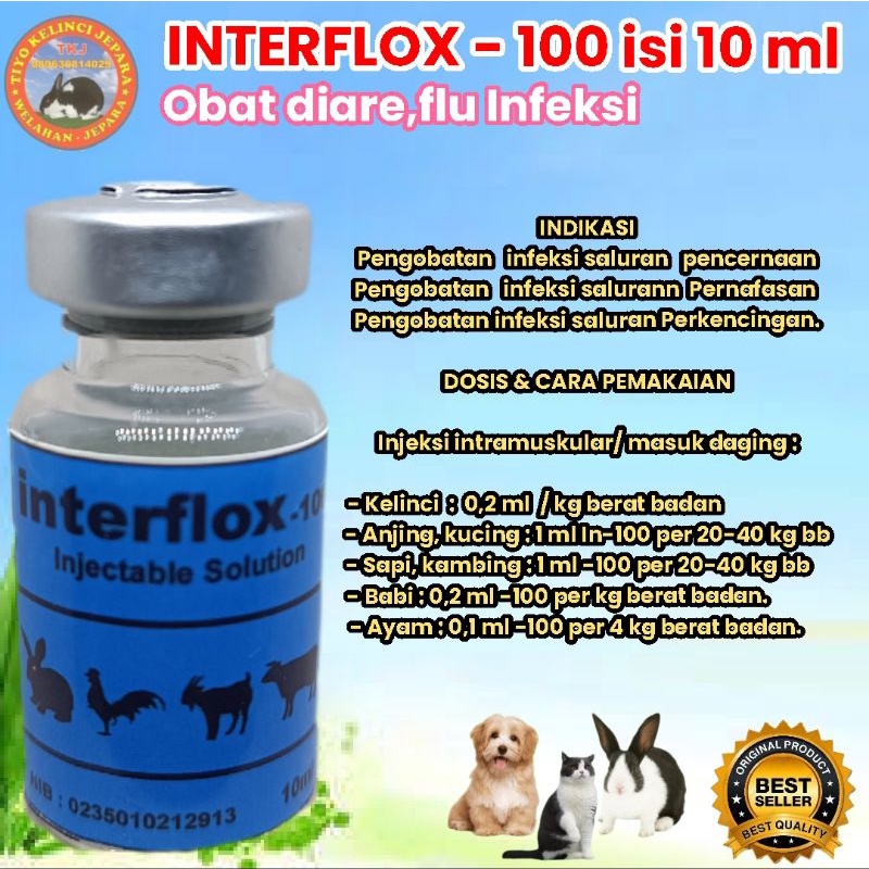 Jual INTERFLOX 100 isi 10 ml untuk diare flu hewan Kelinci kucing ...