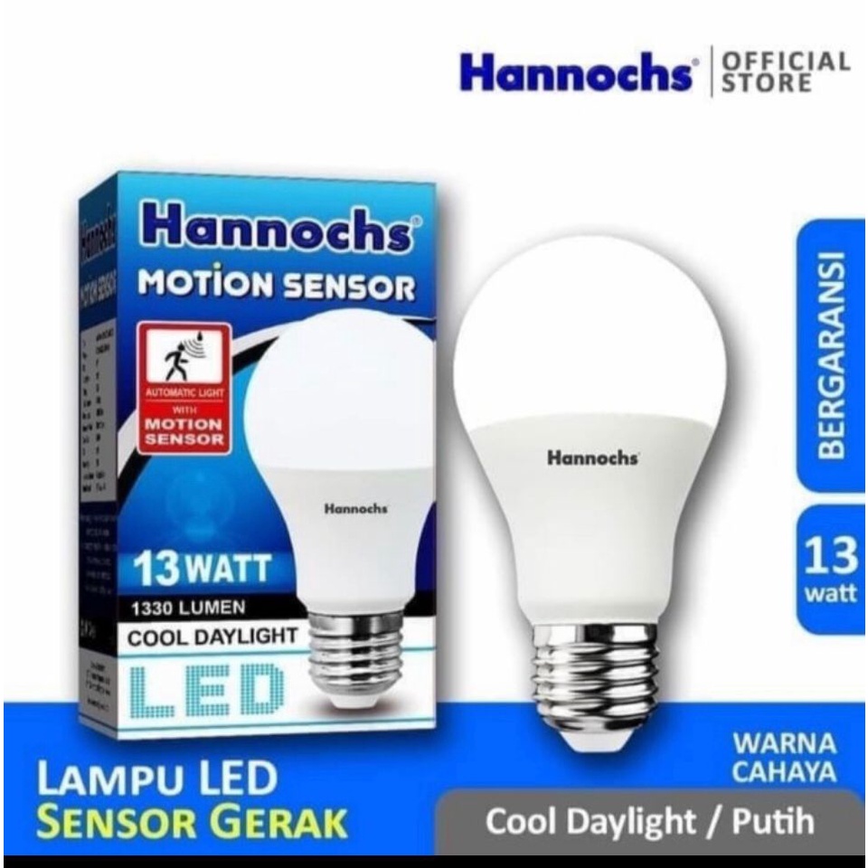 Jual LAMPU LED SENSOR GERAK/ MOTION SENSOR HANNOCHS 13 WATT CAHAYA ...