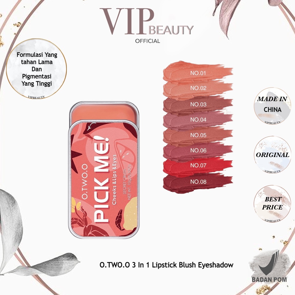 Jual O.TWO.O 3 In 1 Lipstick Blush Eyeshadow Clay Matte Blush Face &Eye Makeup / Pick Me Cheeks ...